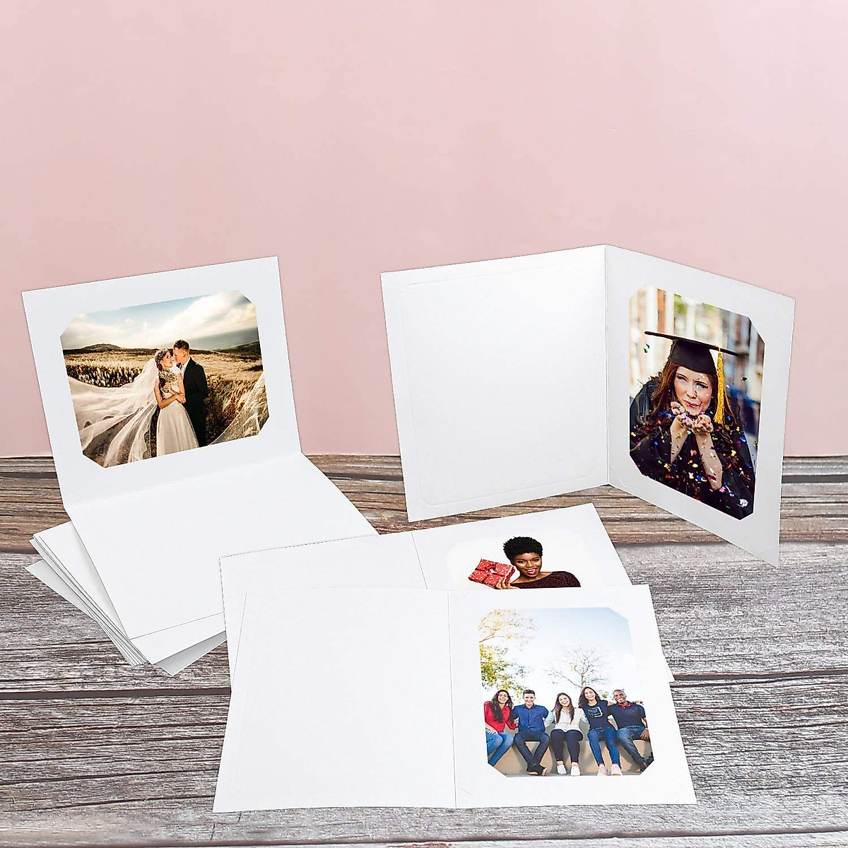Golden State Art, Pack of 50, 6x8 or 8x10 Photo Folders, Cardboard Picture Frame, Paper Photo Frame Cards, Greetings/Invitation Cards, Special Events: Graduation, Christmas, Wedding(White)