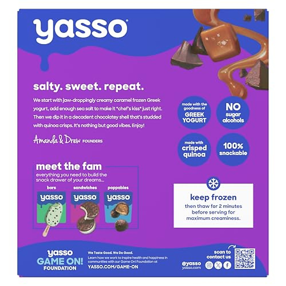 Yasso Frozen Greek Yogurt Bars Sea Salt Caramel Chocolate Crunch Bars 4 Count for a ridiculously creamy frozen snack made with the goodness of greek yogurt 2.65fl oz