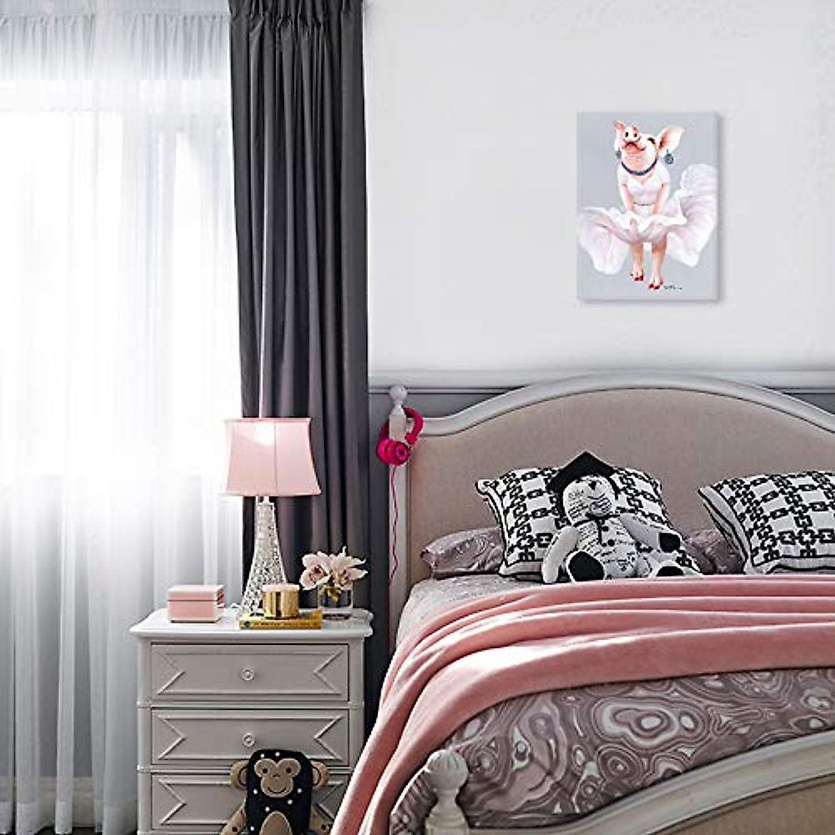 B BLINGBLING XMYATELi Pig Canvas Wall Art: Kawaii Pig Cosplay Room Decor Asthetic Room Decore with Frame and Ready to Hang (12"x16"x1 Panel)