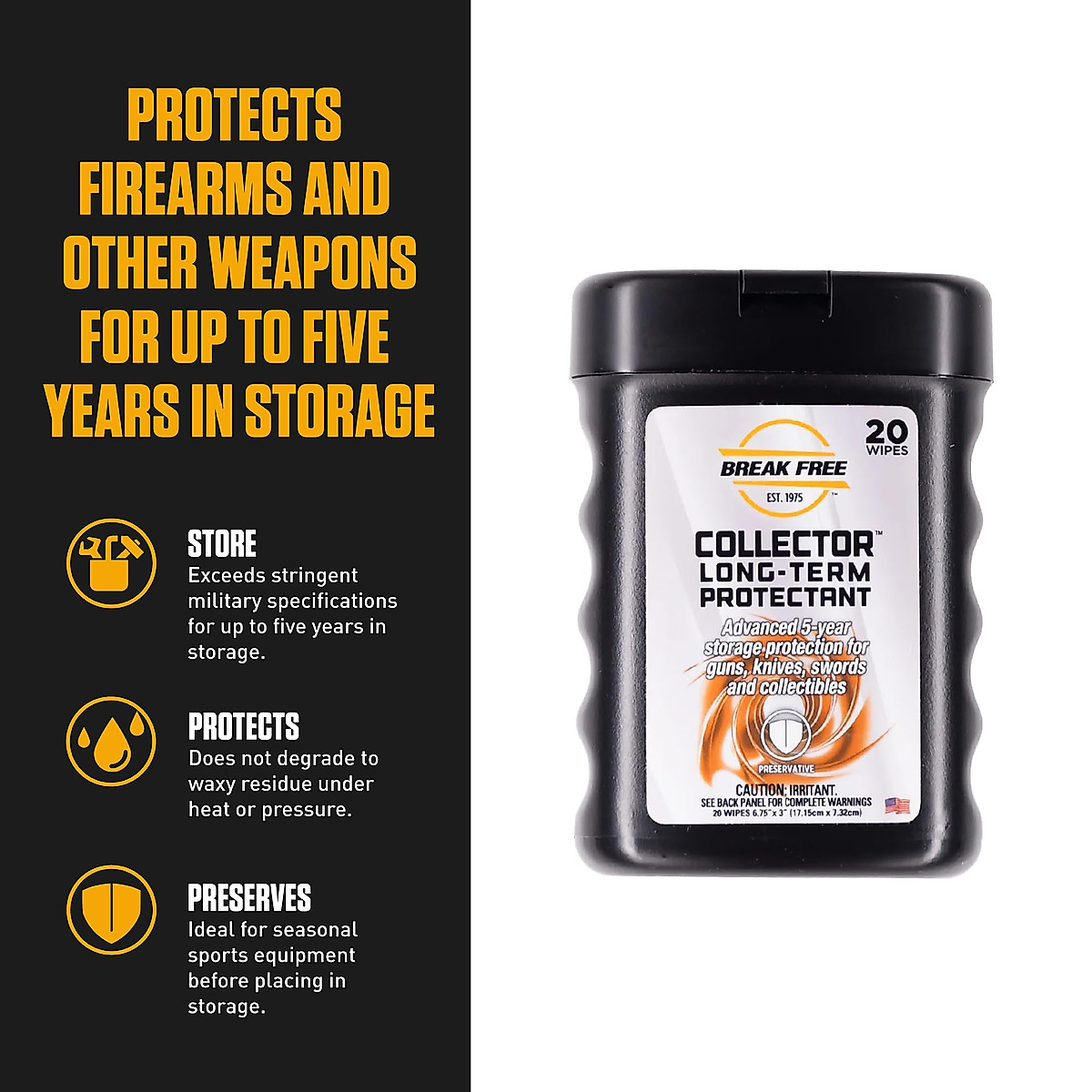 Break Free Collector Gun Cleaner Wipes, Long Term Protectant, Cloth Wipes, 20 Wipes
