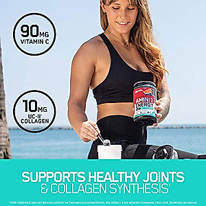 Optimum Nutrition Amino Energy + Collagen Powder - Pre Workout, Post Workout Muscle Recovery Energy Powder with Amino Acids, Vitamin C for Immune Support - Grape Remix, 30 Servings