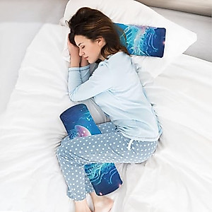 xigua Blue Jellyfish Neck Roll Pillow for Neck Relief with Removable Washable Cover - Memory Foam Round Cylinder Bolster, Ergonomically Designed for Head, Neck, Back, and Legs