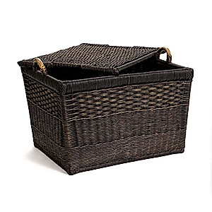 The Basket Lady Lift-Off Lid Wicker Storage Basket, Large, 24.5 in L x 18 in W x 17.5 in H, Antique Walnut Brown