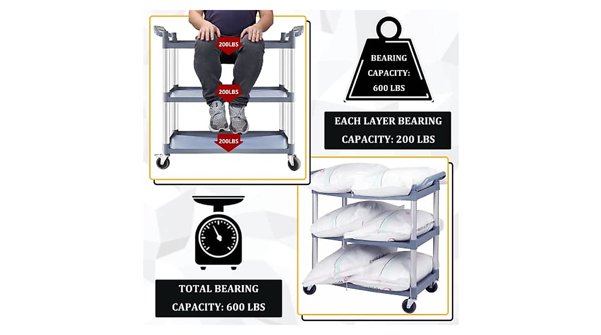 BRLJUNEO 3-Tier Utility Cart - Heavy Duty & Easy to Move