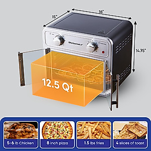 Elite Gourmet EAF1222SS Air Fryer Oven Double French Doors, Bake, Grill, Roast, Broil, Rotisserie, Toast, Warm, Air Fry, Dehydrate, 1500 Watts, with 25 Recipes, 12L. Capacity, Stainless Steel