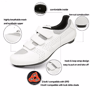 Honosuker Women Men Delta Cycling Shoes Compatible with Peloton Indoor Spinning Class Outdoor Road Bike Bicycle Shoes White
