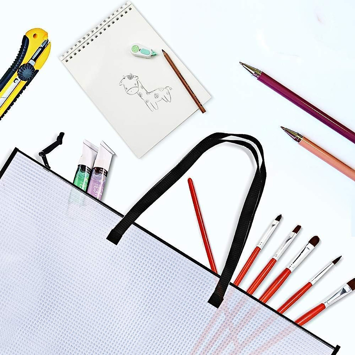 Opret 19x25 inch Art Portfolio Bags, Artwork Storage Case with Handle and Zipper Vinly Mesh Folder Organizers for Bulletin Boards, Scrapbooks, Keepsake and Poster Storage