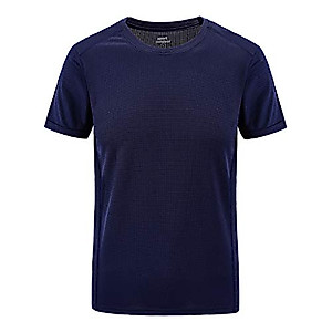 YOMXL Men's Short Sleeve Crew Neck Sports Tee Lightweight Quick Dry Breathable Tops Summer Casual Outdoor T-Shirt Dark Blue