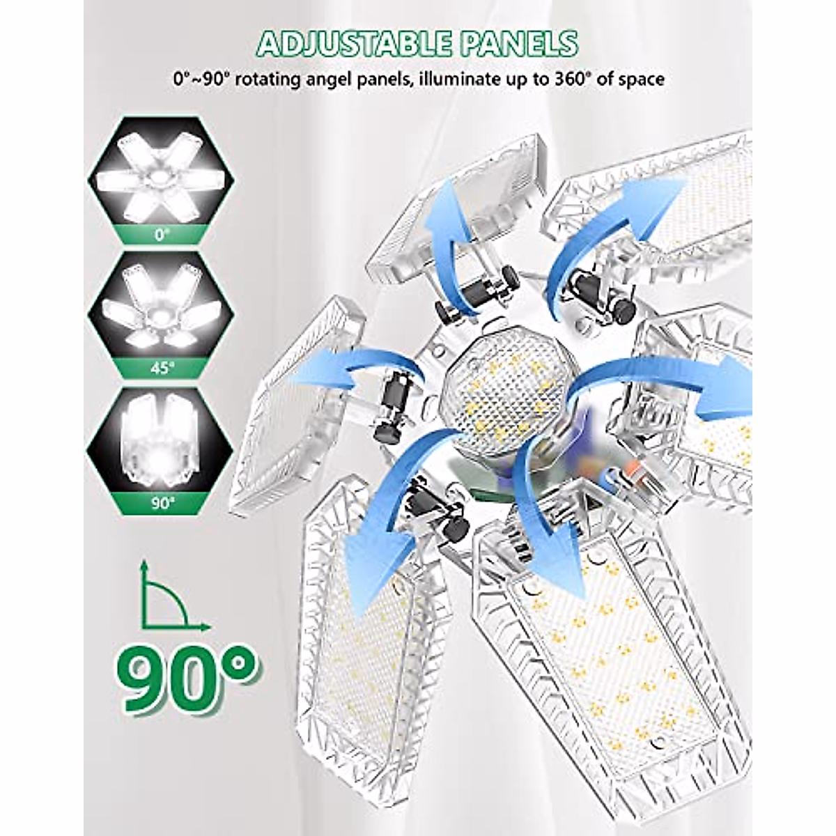 Garage Light 165W 16500LM 6500K 2 Pack, LED Garage Light LED Shop Lights Garage Lights Ceiling LED with 6+1 Adjustable Panels Support E26/E27 for Garage, Barn, Workshop, Basement（Transparent）