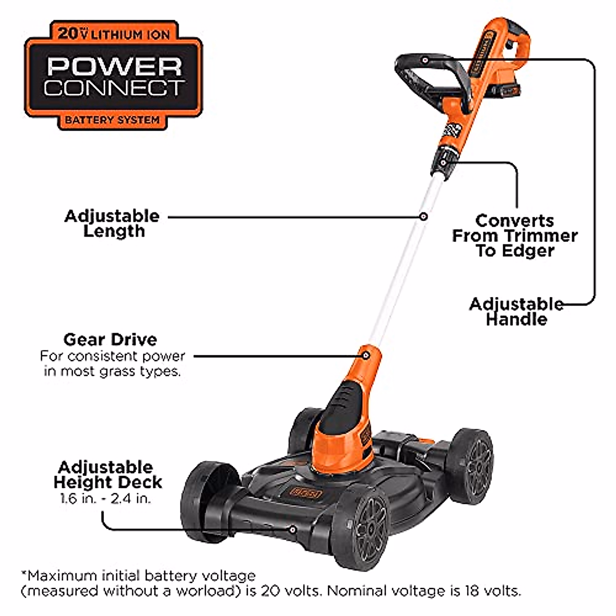 BLACK+DECKER Cordless Lawn Mower, String Trimmer, Edger, 3-in-1 (MTC220)