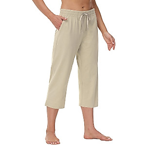 Cakulo 2024 Summer Capri Pants for Women High Waisted Casual Drawstring Wide Leg Cropped Lounge Pants Pockets