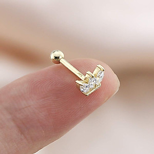 Jewseen 14K Gold Cartilage Earring Cubic Zirconia Tragus Earring 16g Crown Design Helix Stud Rings Solid Gold Conch Ear Piercing Jewelry