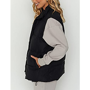 Zhiyouni Womens Puffer Vests Jackets Sleeveless Stand Collar Zipper Puffy Coats (Black-L)