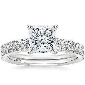 EAMTI 2CT 925 Sterling Silver Bridal Ring Sets Princess Cut CZ Engagement Rings promise rings for her wedding bands for Women Size 7