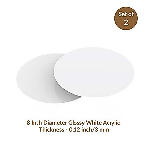 Lacupella 8 Inch Reusable Cake Board Base White Glossy Acrylic Round Disk Set of 2-1/8 or 0.12 inch Thickness for Cake Serving and Enhanced Presentation