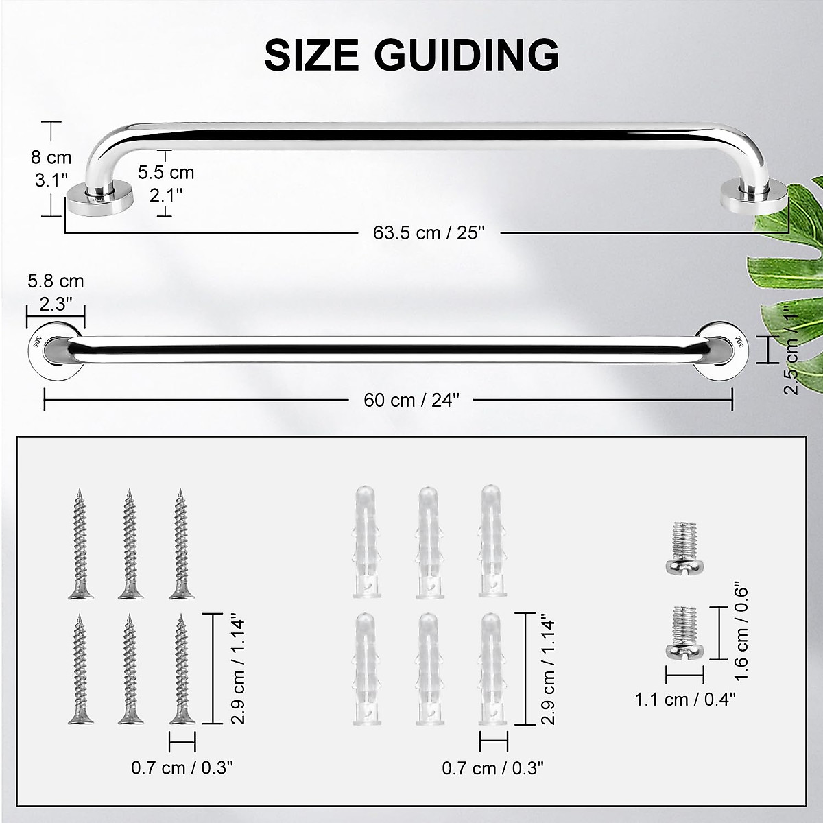 supregear Bathroom Grab Bar, 24 inch 304 Stainless Steel Bathroom Safety Grab Bars Balance Grab Bar in Chrome for Bathtub Shower Toilet Kitchen Bedroom, Concealed Screw Wall Mounted
