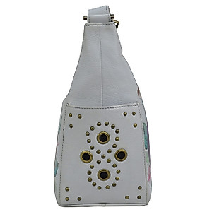 Anuschka Hand Painted Women’s Genuine Leather Classic Hobo With Studded Side Pockets - Floral Charm