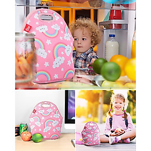 yookee home Lunch Bag Kids Small Lunch Bag Girls Thermal Lunch Box Insulated Lunch Tote Bags Reusable Washable Neoprene Lunch Bags for Girl Preppy Lunchbox Lightweight Meal Prep Bags for School