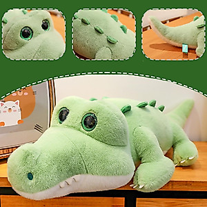 ELAINREN Super Furry Crocodile Plush Kids Pillow Big Eyes Gator Stuffed Throw Pillow Cute Green Alligator Plushie Toy Gifts/21.7''