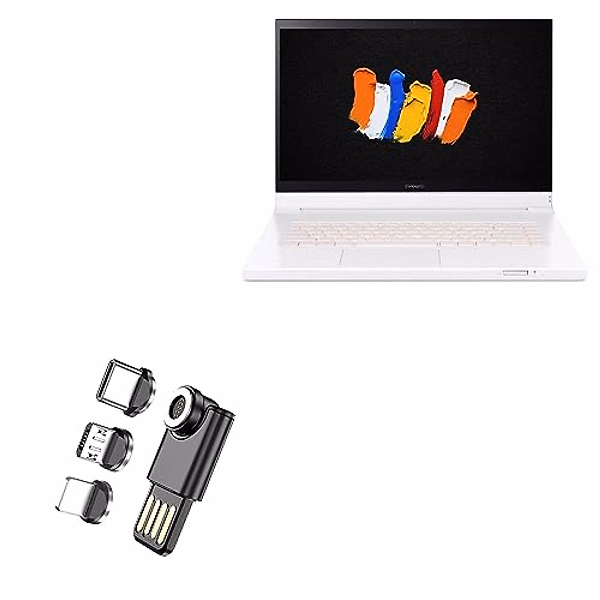 BoxWave Cable Compatible with Acer ConceptD 7 Ezel CC715-71-7163 (15.6 in) - MagnetoSync Mini Adapter, Magnet Charging Cable USB Type-C Micro USB - Jet Black