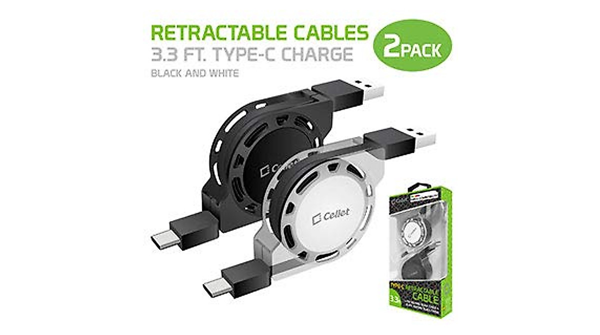 Retractable USB-C Cable - Fast Charging & Data Sync (2 Pack)