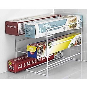Home Basics 3 Tier Heavy Duty Kitchen Countertop or Cabinet Wrap Organizer for Food Wrap, Foil, Wax Parchment Paper, Plastic Bags (WHITE, 2)