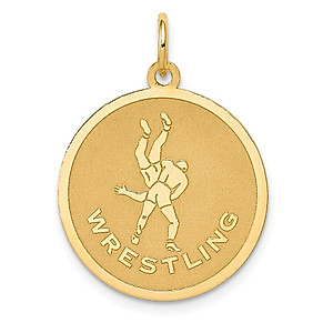 Solid 14k Yellow Gold Wrestling Charm Pendant - 25mm x 20mm