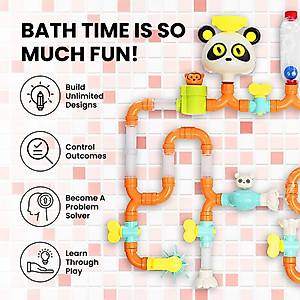 DIY Bath Toys for Toddlers Ages 1-3 and Kids 4-8, STEM Water Toys with Extra Features, 60-Piece Colorful Pipe Bathtub Set with Swiveling Valves, Top Right Toys