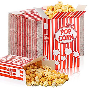 200 Count Carton Red and White Striped Popcorn Boxes Collapsible Popcorn Containers Disposable Popcorn Holders Bulk for Home Theater Carnival Movie Parties and Theater Night, 6 x 4 x 2 Inches