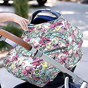 Owlowla Baby Car Seat Cover Canopy Stretchy Soft Nursing Breastfeeding Cover Multi-Use Breathable Stroller Cover for Baby Boy Girl(Pink Floral)
