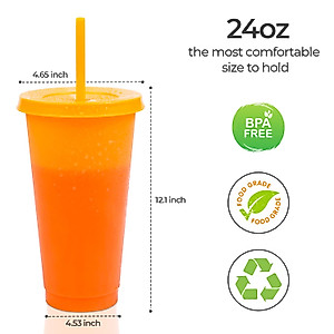 Osprey Store Color Changing Cups Tumblers with Lids and Straws - 5 Reusable Tumblers Plastic Cold Cups for Adults Kids 24 Oz Tumbler