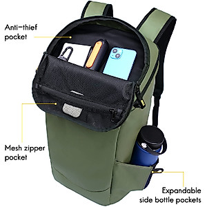 MIER Water Resistant Travel Backpack for Men Women, Carry On Commuter Back Pack Casual Daypack with Multiple Pockets for Work Hiking Outdoors (27L, Green)