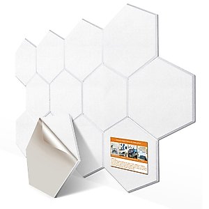 DEKIRU 12 Pack Self adhesive Hexagon Acoustic Panels Sound Proof Foam Panels, 14 X 13 X 0.4 Inches Soundproof Wall Panels For Office Ceiling &Door (White)