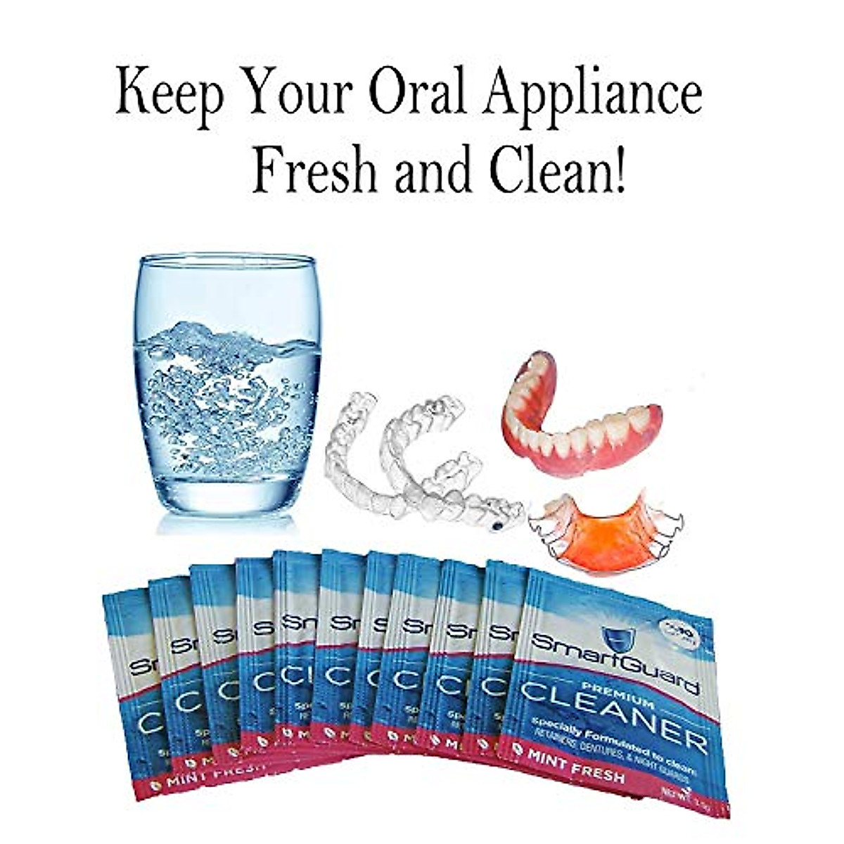SmartGuard Premium Cleaner Crystals –(110 Cleanings)- Removes Stain, Plaque & Bad Odor from Dentures, Clear Braces, Mouth Guard, Night Guard & Retainers.