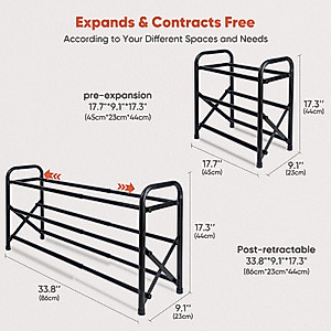 Tadelz 3-Tier Expandable Shoe Rack, Adjustable Metal Shoe Rack for Closet Free Standing Shoe Shelf Storage Organizer for Front Door Small Space Entryway Garage Hallway Bedroom, Black