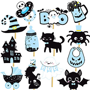 Halloween A Baby is Brewing Decorations Halloween Baby Shower Centerpiece Sticks 20Pcs A Little Boo Baby Shower Table Topper Decorations for Blue Halloween Pregnancy Party Decor