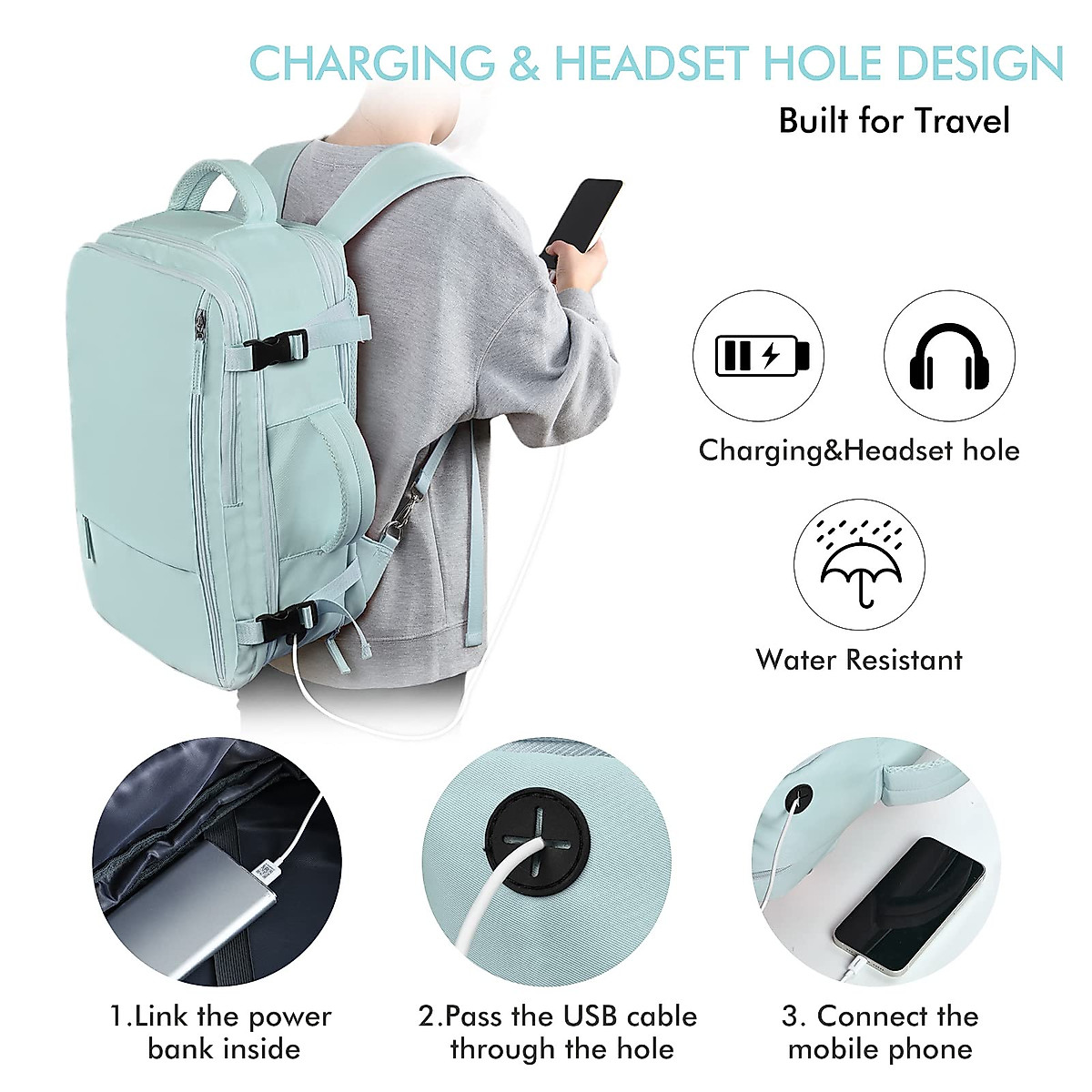 Beraliy Large Travel Backpack for Women Airline Approved, Carry On Backpack,17.3 Inch Laptop Backpack, Personal Item Bag Casual Daypack Backpacks,Mint Green