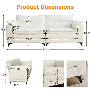 TUNYI 83.2" Loveseat Sofa - Chenille Sofas & Couches with Double Cushions, Removeable Armrest Pillow Loveseat Couch Sofa for Living Room/Apartment/Office (White)