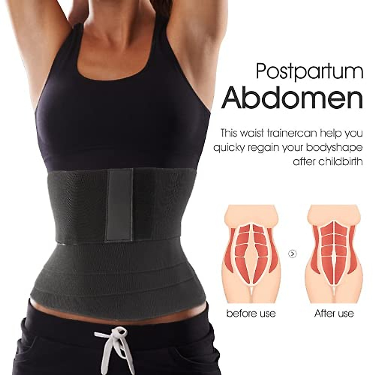 Norse Fitness Lyfe Fitness Quick Snatch Bandage Wrap, Waist Trainer Wrap, Cozy Lumbar Waist Support Tummy Trainer for Postpartum Recovery, 4m-black, 4M