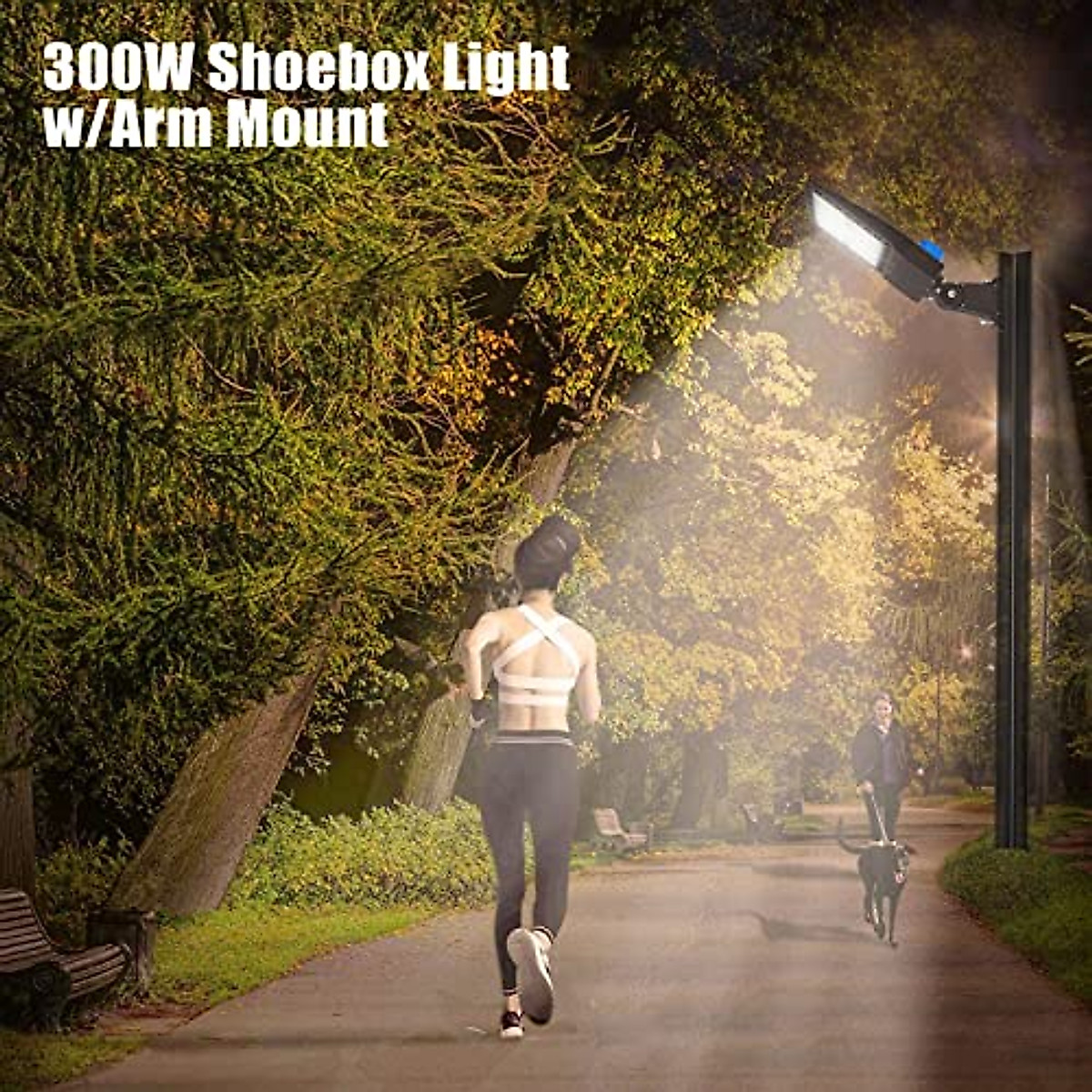 LED Parking Lot Lights Outdoor 300W with Adjustable Arm Mount, LED Shoebox Area Light 5500K,39000 Lumens, IP65 Waterproof Outdoor Commercial Area Street Flood Lighting (300W Arm Mount)