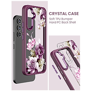DagoRoo for Samsung Galaxy A54 5G Case with Tempered Glass Screen Protector [2 Pack],[Military Grade Protective] Slim Soft TPU & Hard PC,Girls Women Crystal Clear Flower Pattern Cases (JD-Purple)