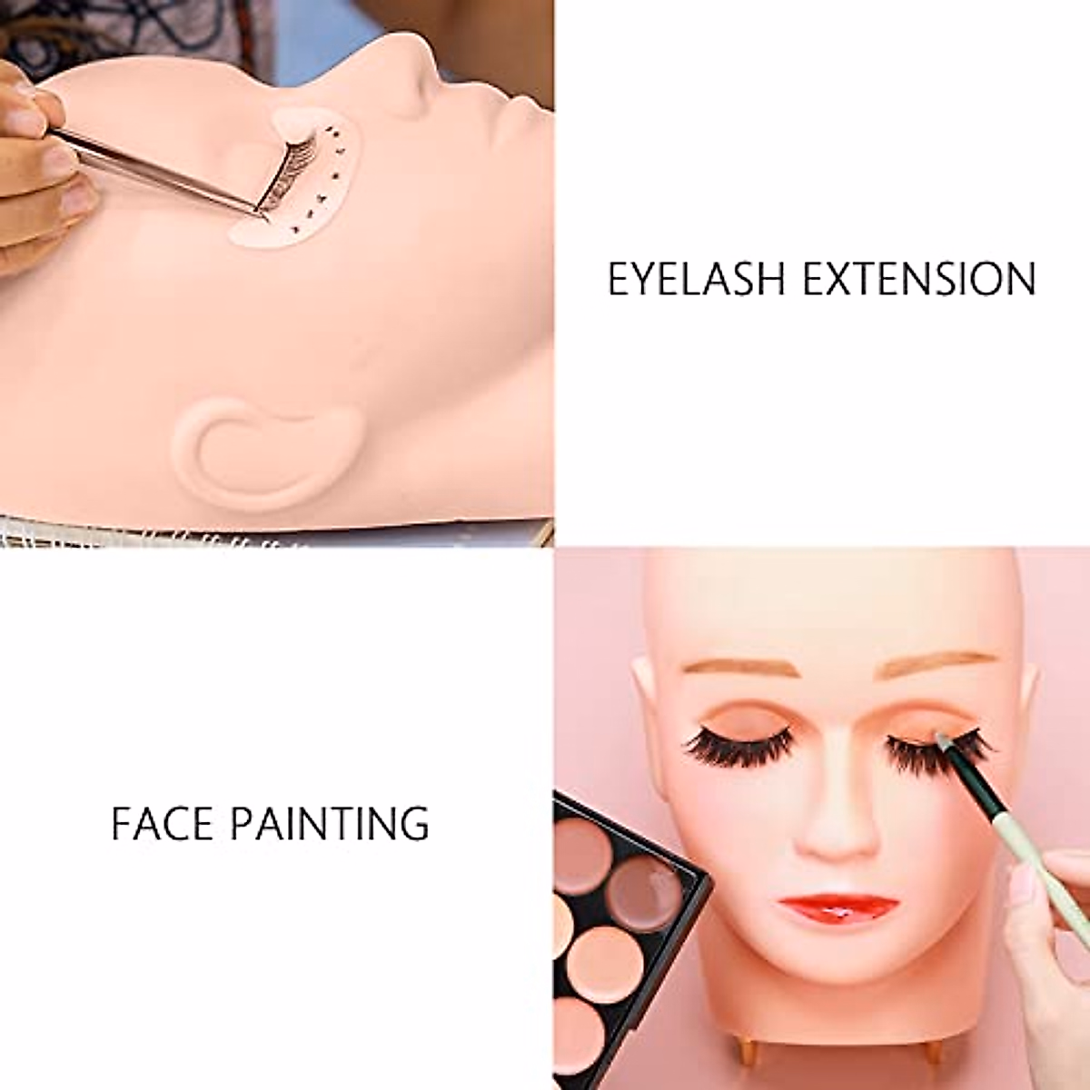 Lash Mannequin Head, BUCICE Practice Training Head, Professional Makeup Soft-Touch Rubber Practice Head, Cosmetology Doll Face Head for Make Up and Lash Extention