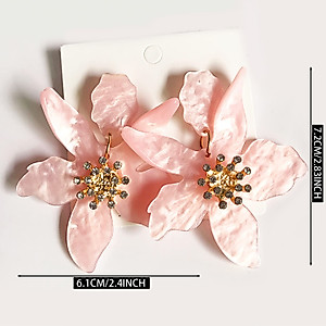 ANDPAI Unique Bohemian Oversized Acrylic Resin Flower Dangle Drop Earrings Retro Large Hawaii Flower Lei Earrings for Women (Pink)