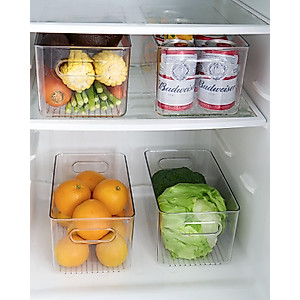 Chikit 4 PCS Clear Plastic Storage Bins, Refrigerator Organizer Bins with Handles, Pantry Organizer Bins for Food, BPA-Free Fridge Organizer for Fridge, Freezer, Kitchen, Cabinet, Pantry, 10" Long