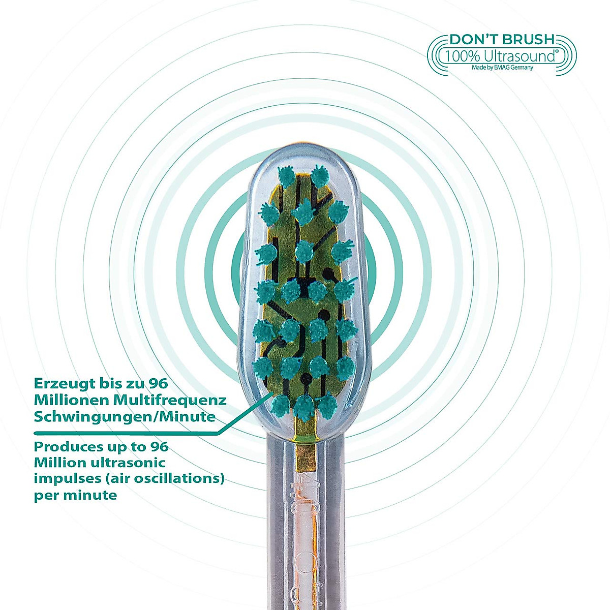 Emmi-dent Metallic/Professional 2-Pin Bristle-Head Attachments - Electric Toothbrush Replacement Heads. Cleans with Ultrasound Waves (Regular 4 Pack)