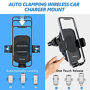 Wireless Car Charger, Fast Charging 15W Auto Clamping Car Charger Phone Holder Phone Mount for iPhone15 14 13 12 11 Pro Max Xs, Samsung Galaxy S23 Ultra S22 S21 S20 S10+ Note 9, etc