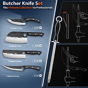 TIVOLI Professional Butcher Knife Set for Meat Processing, 7Pcs High Carbon Steel Hand Forged BBQ Knife Set, Serbian Chef Knife Set with Ergonomic Handles for Kitchen Outdoor Cooking Father's Day Gift