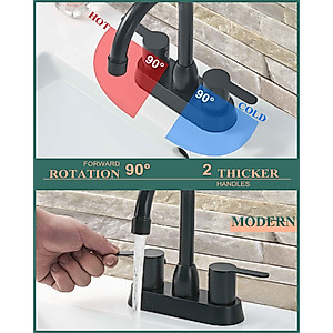 KUZOR Centerset Bathroom Faucets 2 Handle 3 Hole Bathroom Sink Faucet Matte Black Bathroom Faucet 4 Inch Swivel Spout with Pop Up Drain and Water Supply Hoses