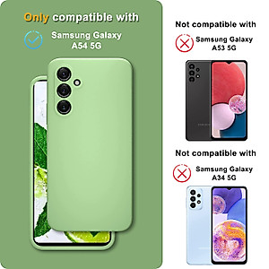 YENAPOON for Samsung Galaxy A54 5G Case and 2 Pack Tempered Glass Screen Protector, Slim Liquid Silicone Shockproof Protective Case - Mint Green