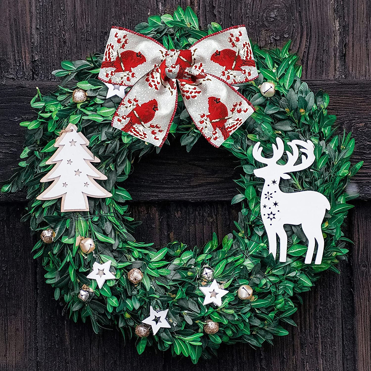 ACSENCETER Red Cardinal with Berry White Patterned Wired Ribbon for Christmas Tree Decorations, Gift Wrapping, Wedding Parties, Garlands and DIY Crafts 2.5" x 10 Yards Christmas Ribbon